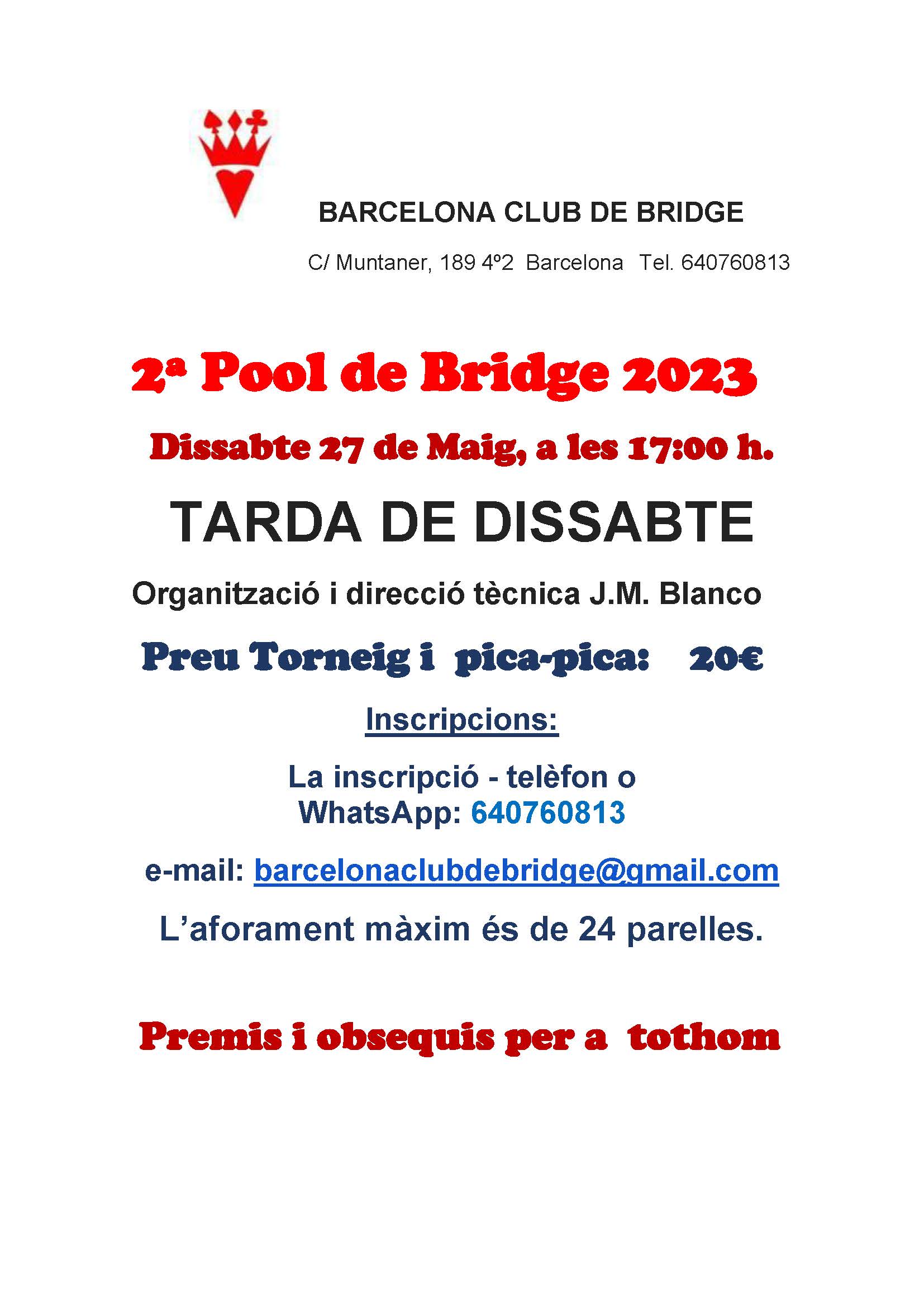 2ª Pool de Bridge 2023 - Barcelona Club de Bridge